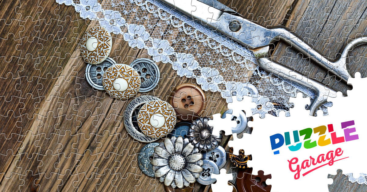 Buttons, lace and scissors Jigsaw Puzzle (Home, Needlework) | Puzzle Garage